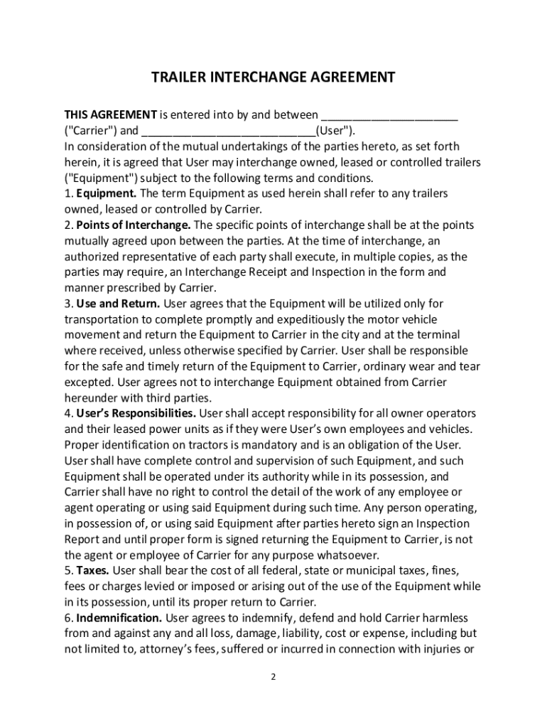 Trailer Interchange Agreement Template Fill Out Sign Online DocHub