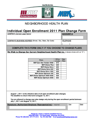 Fillable Online NHP Nongroup OE Plan Change Form 7 ... - HSA Insurance ...