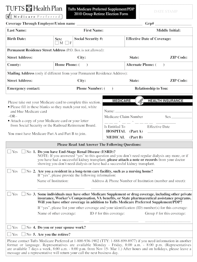 Fillable Online Tufts Medicare Preferred Supple - HSA Insurance Fax ...