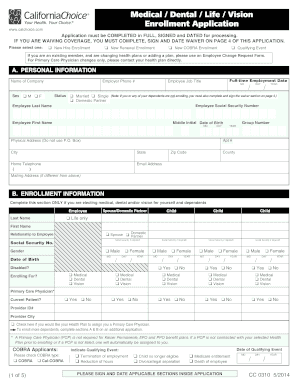 Fillable Online CaliforniaChoice Medical/Dental/Life/Vision Enrollment ...