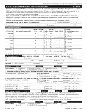 Fillable Online Humana Employee Enrollment Form - 1-9 Employees ...