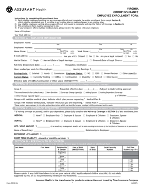 Fillable Online Virginia grOUP inSUranCE EMPLOYEE EnrOLLMEnT FOrM Fax ...