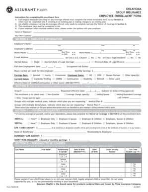 Fillable Online oklahoma GROUP INSURANCE EMPLOYEE ENROLLMENT FORM Instructions for completing ...