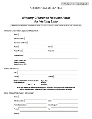 Fillable Online seattlearchdiocese Ministry Clearance Request Form for ...