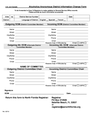 Fillable Online aanorthflorida Alcoholics Anonymous District Information Change Form NAME OF ...