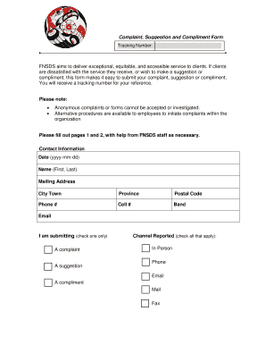 Fillable Online fnsds Complaints, Suggestions, and Compliments Form Fax Email Print - pdfFiller