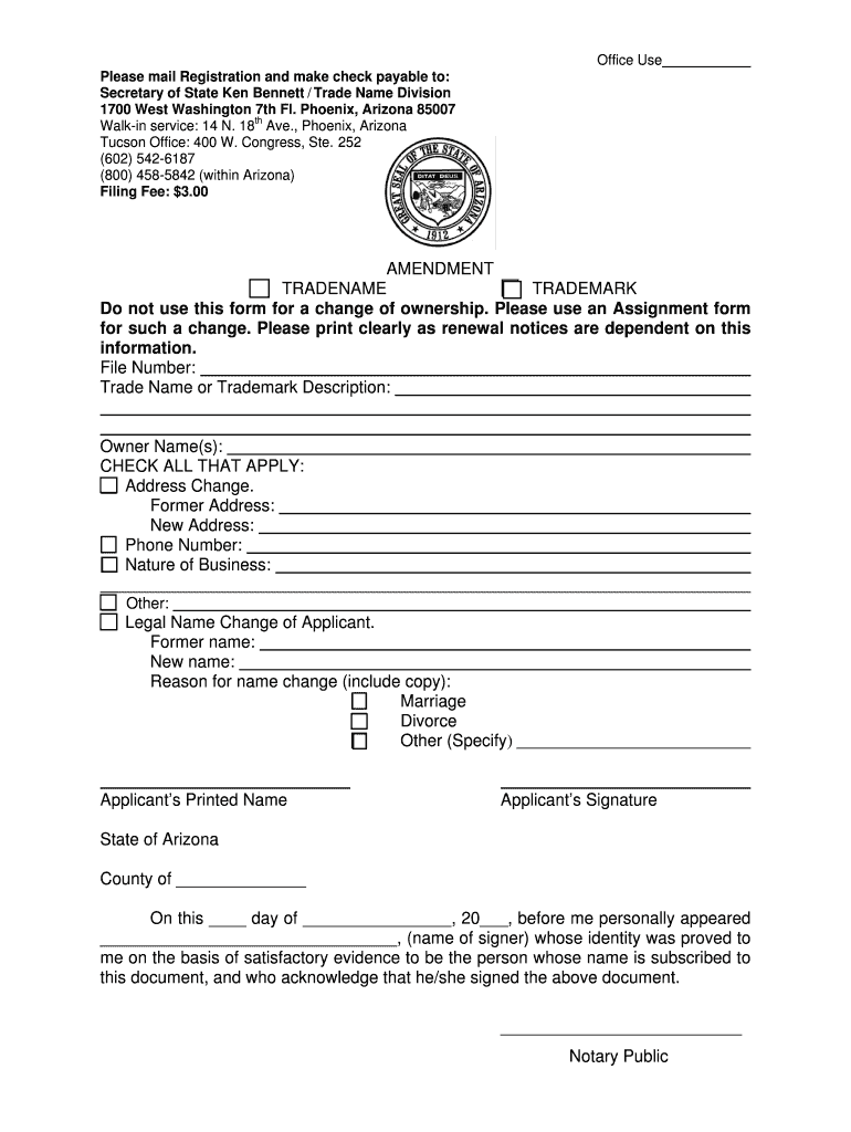 Fillable Online AMENDMENT TRADENAME TRADEMARK Do not use this form for ... Fax Email Print ...