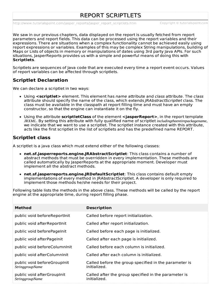 Fillable Online REPORT SCRIPTLETS Fax Email Print - pdfFiller