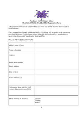 Fillable Online woodbury devon sch After School Club/Breakfast Club ...