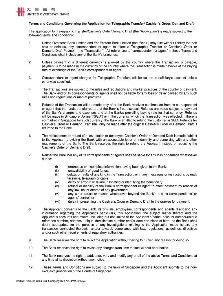 Fillable Online Terms and Conditions Governing the Application for ...