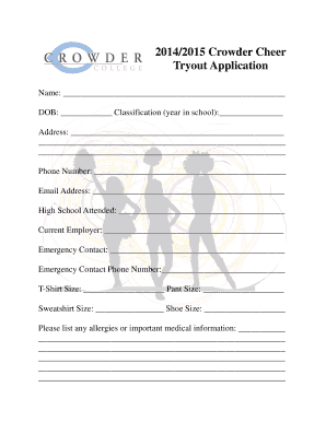 Fillable Online crowder Cheer Tryout bApplicationb and Waiver - Crowder ...