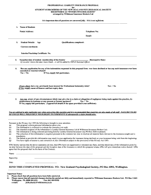 Fillable Online Student/Intern Insurance Proposal form (PDF) Fax Email ...