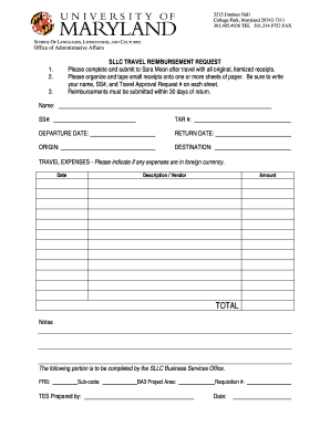Fillable Online SLLC Travel Reimbursement Request form - School of ...