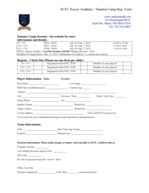 Fillable Online Summer Camp Registration - "SAULT UNITED" International ...