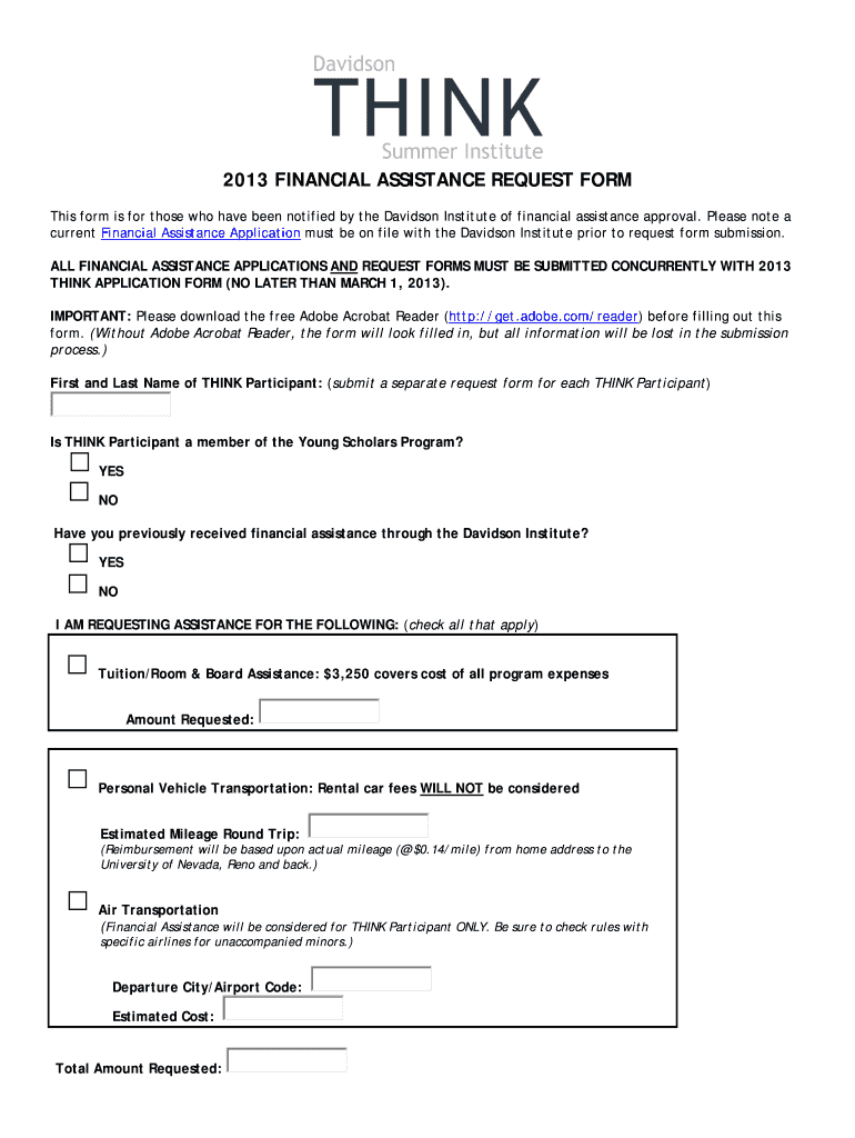 Fillable Online forms ditd 2013 FINANCIAL ASSISTANCE REQUEST FORM Fax ...