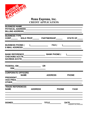 Fillable Online CREDIT bAPPLICATIONb - Ross Express Fax Email Print ...