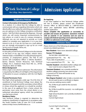 Fillable Online Admissions Application - York Technical College Fax ...