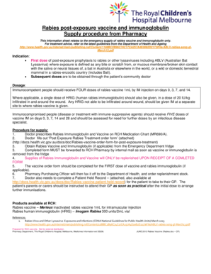 Fillable Online rch org Rabies post-exposure vaccine and immunoglobulin ...