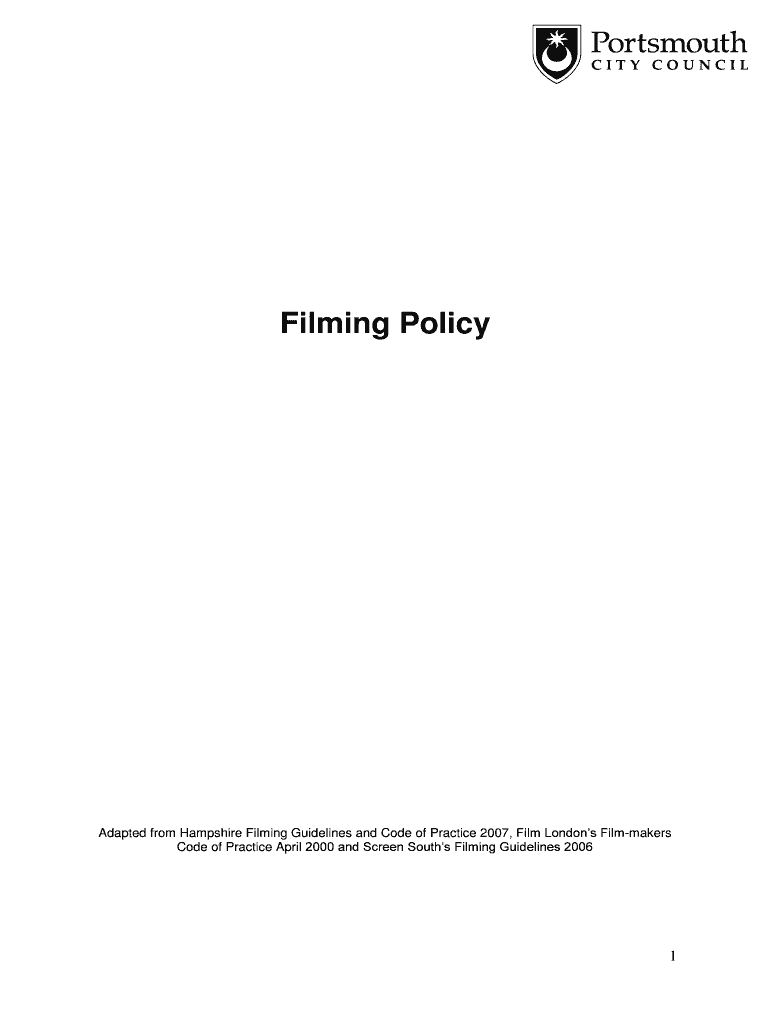 Fillable Online portsmouth gov Filming Policy Adapted from Hampshire ...