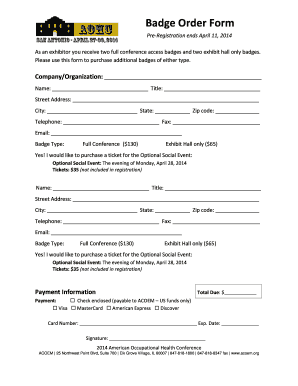 Fillable Online acoem Additional Staff Registration Order Form Fax Email Print - pdfFiller