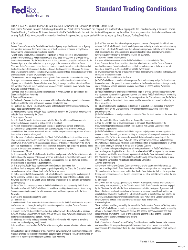 Fillable Online FEDEX TRADE NETWORKS TRANSPORT & BROKERAGE (CANADA ...