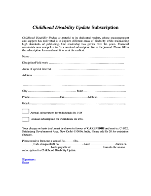 Fillable Online carenidhi CDU Subscription form.doc. Use this form to ...