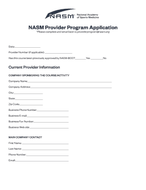 Fillable Online nasm Complete the NASM Provider Program Application - nasm Fax Email Print ...