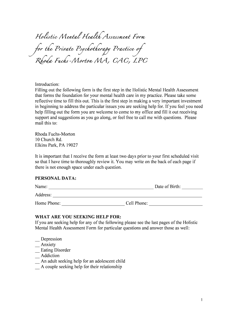 Fillable Online Download the Holistic Mental Health Assessment Form Fax ...