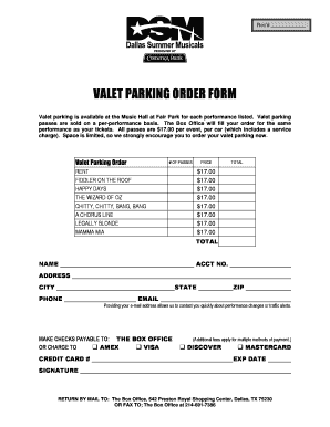 Fillable Online dallassummermusicals online valet name print form Fax ...