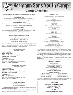 Youth Camp Checklist - Fill Online, Printable, Fillable, Blank | pdfFiller