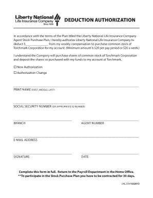 Fillable Online Deduction authorization - Liberty National Life ...