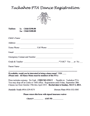 Fillable Online 2012-2013 Dance Registration Form Fax Email Print ...