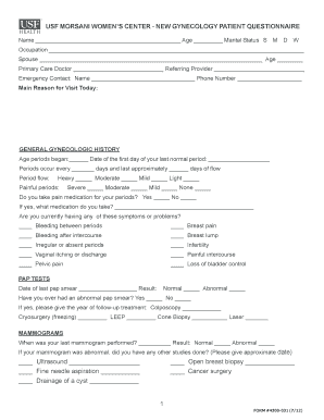 Fillable Online health usf Gynecology - New Patient Form - USF Health ...