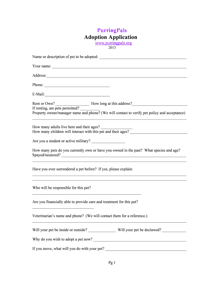 Fillable Online purringpals Bappb in editable pdf format - PurringPals ...