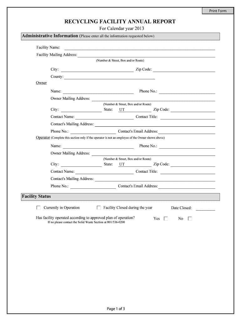 Fillable Online deq utah Instructions for Completing Recycling Facility ...