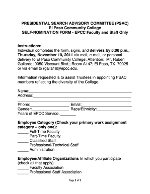 Fillable Online epcc Self Nomination Form - El Paso Community College - epcc Fax Email Print ...