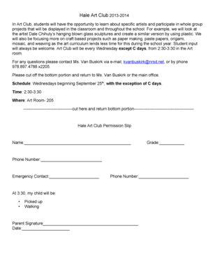 Fillable Online Art Club Permission Form - Hale Middle School Fax Email ...