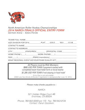 Fillable Online 2014 NARCh FINALS OFFICIAL ENTRY FORM Fax Email Print ...