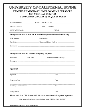 Fillable Online hr uci Temporary Personnel Request Form - hr uci Fax ...