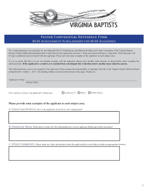 Fillable Online vbmb Pastor Confidential Reference Form - Virginia Baptists - VBMB/BGAV Fax ...