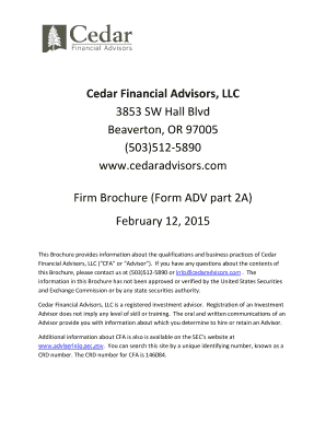 Fillable Online CFA Form ADV part 2A - Cedar Financial Advisors Fax ...