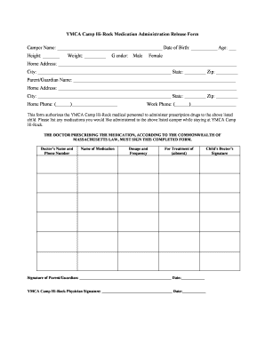 Fillable Online camphirock YMCA Camp Hi-Rock Medication Administration ...