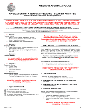 Fillable Online Temporary Licence Security Activities - Western ...