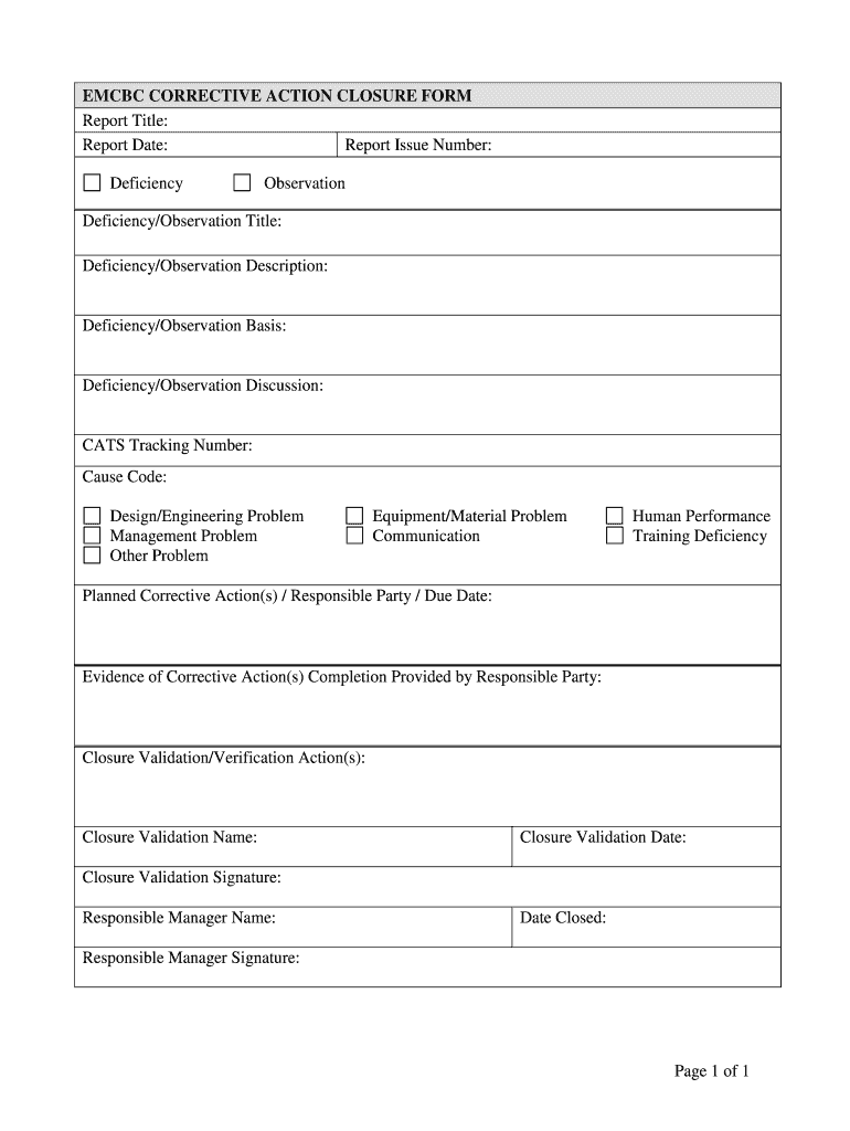Fillable Online emcbc doe EMCBC Corrective Action Closure Form Fax ...