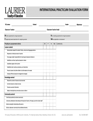Fillable Online wlu INTERNATIONAL PRACTICUM EVALUATION FORM Fax Email Print - pdfFiller