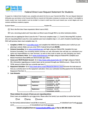 Fillable Online fkcc Federal Direct Loan Request Statement for Students Fax Email Print - pdfFiller