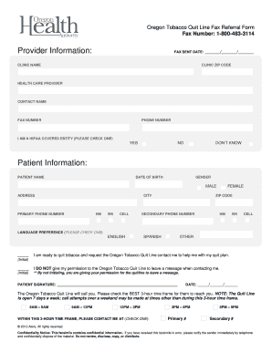 Fillable Online public health oregon Oregon Tobacco Quit Line Fax ...
