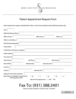 Fillable Online Fax To: (931) 388.3401 - Mid-South Surgeons Fax Email ...