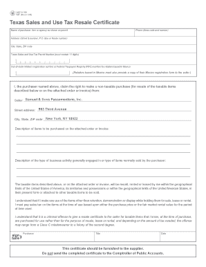 Fillable Online Resale Certificate Form - Texas - Samuel & Sons Fax ...