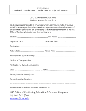 Fillable Online summer usc Absence Request Form - Summer USC - summer ...